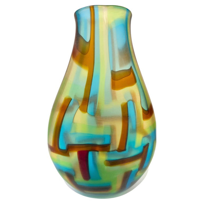 Afro Celotto Early 2000s Italian Turquoise Yellow Green Amber Murano G ...