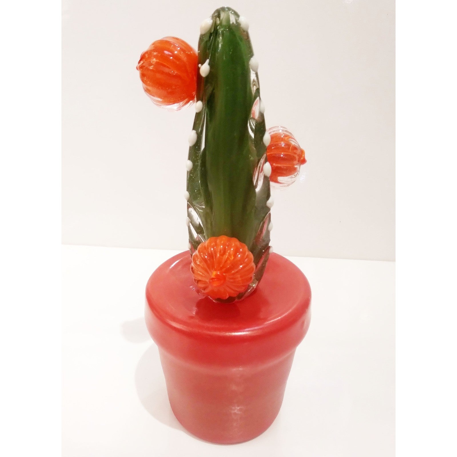 2000s Italian Green Gold Murano Glass Cactus Plant Orange Flowers ...