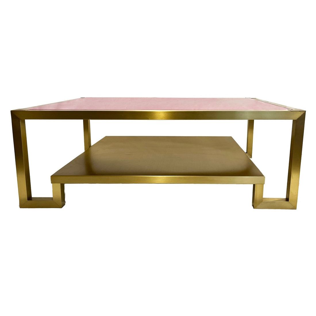 1970s Italian Vintage Rectangular Fuchsia Brass Coffee Table with Unde ...