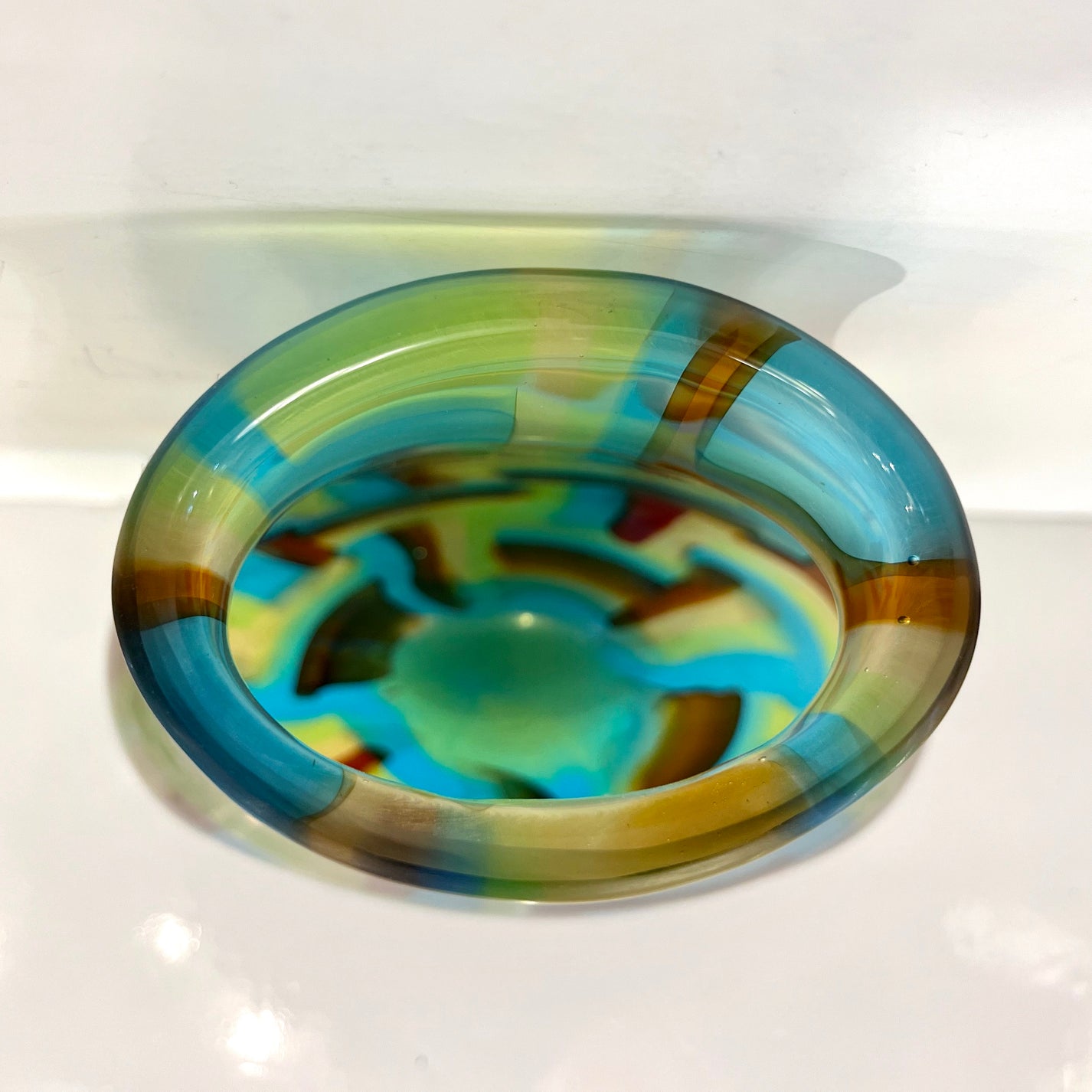 Afro Celotto Early 2000s Italian Turquoise Yellow Green Amber Murano G ...