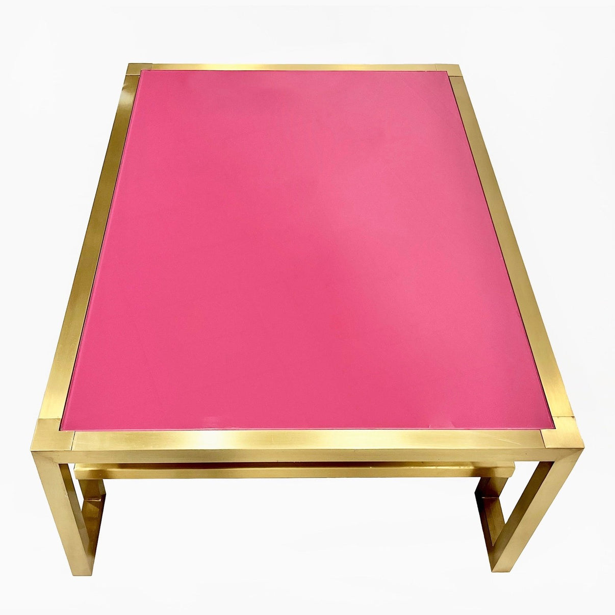 1970s Italian Vintage Rectangular Fuchsia Brass Coffee Table with Unde ...
