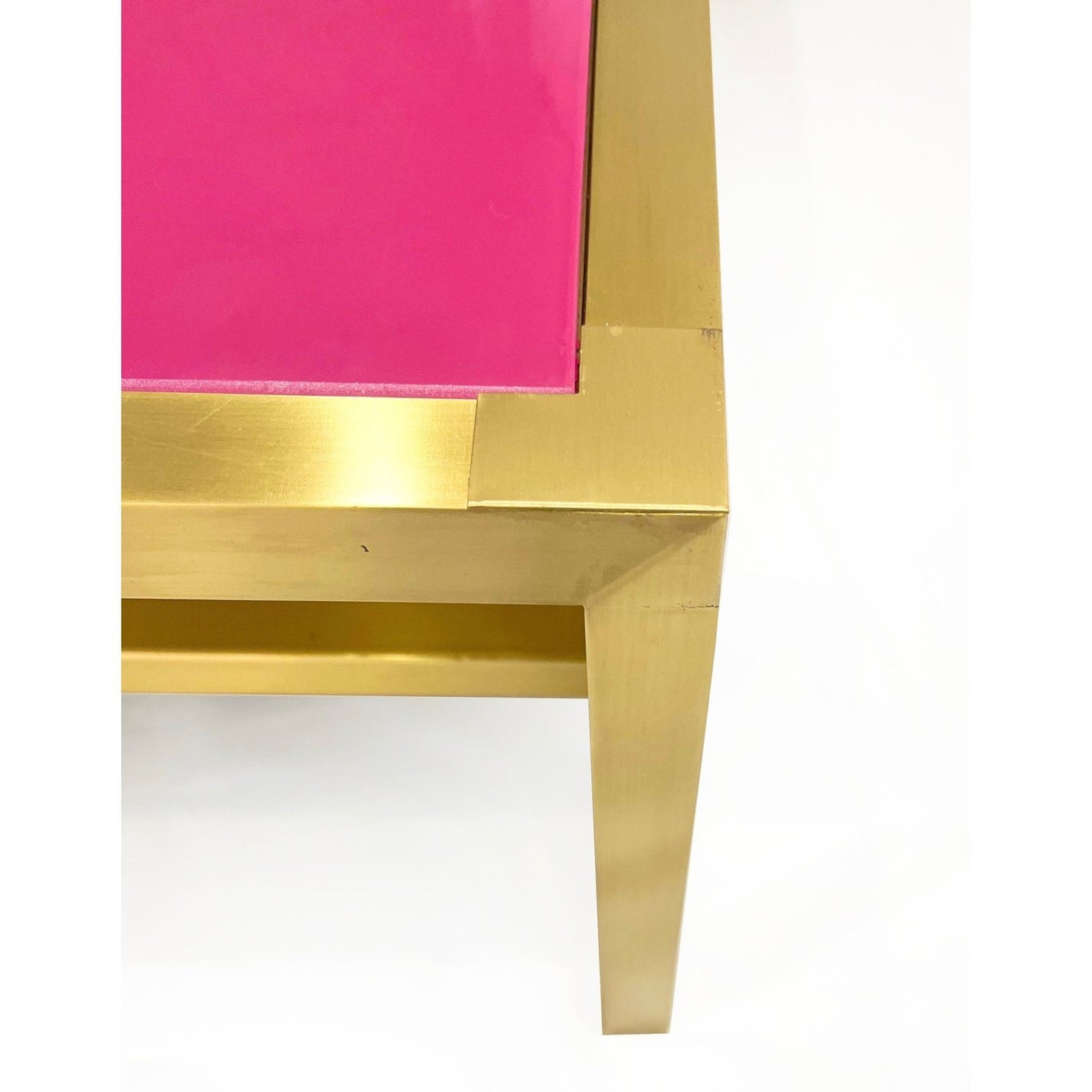1970s Italian Vintage Rectangular Fuchsia Brass Coffee Table with Unde ...