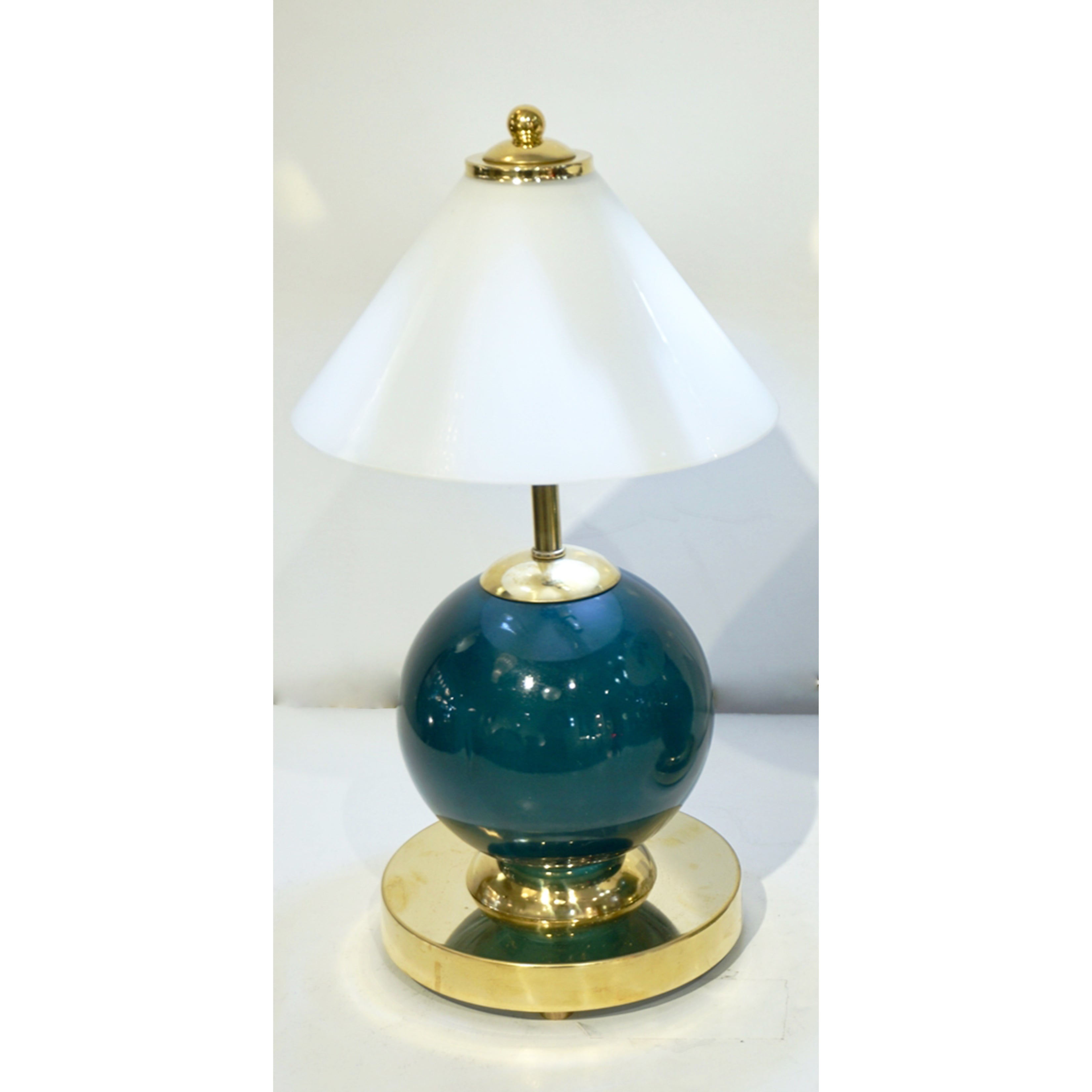 1980s Italian Vintage White & Jade Green Murano Glass Brass Desk / Tab ...